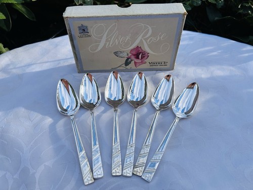 Vintage Viners Silver Rose Teaspoons Set 6 Original Box Sheffield ...