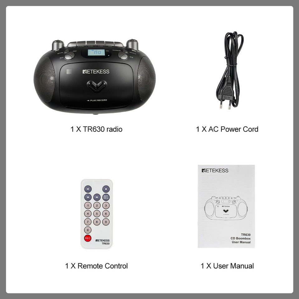 TR630 CD Player Cassette Player AM/FM Radio Stereo Boombox Record MP3 ...