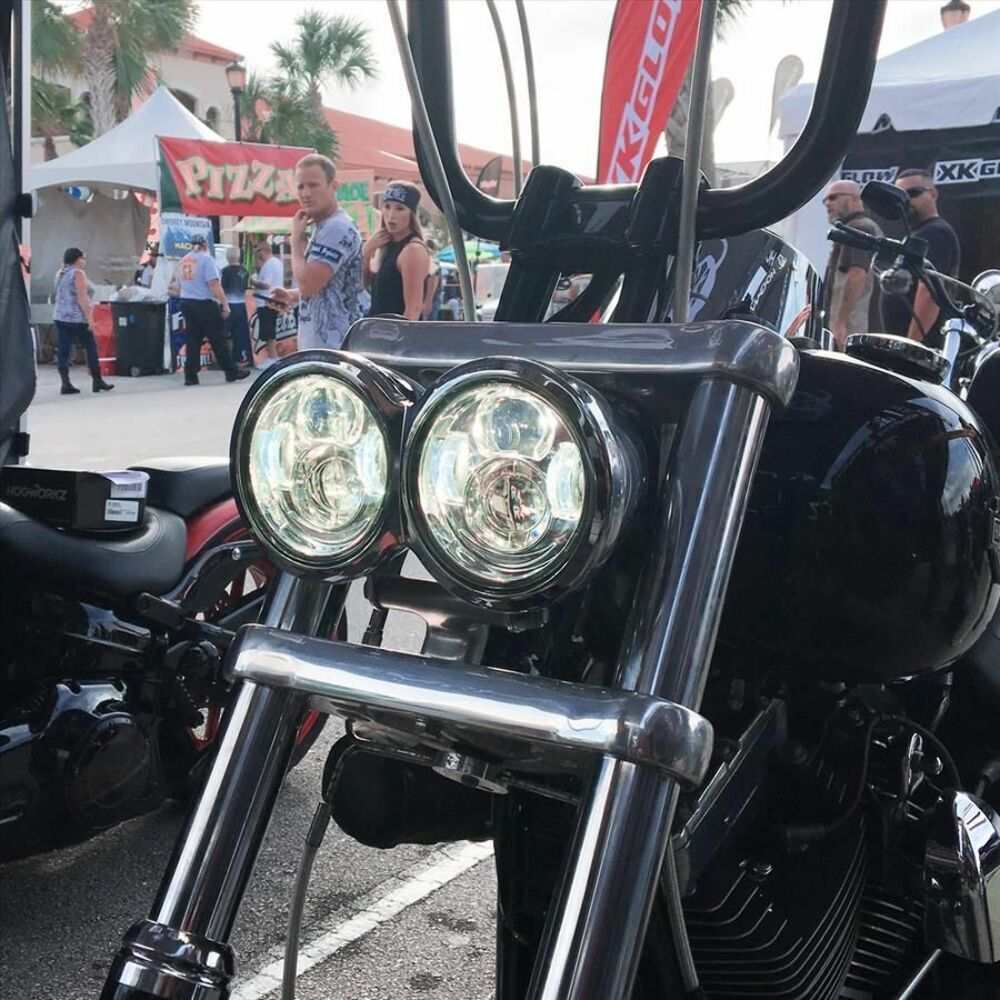 Hogworkz Chrome LED 4.65" Dual Daymaker Style Headlights Harley Dyna ...