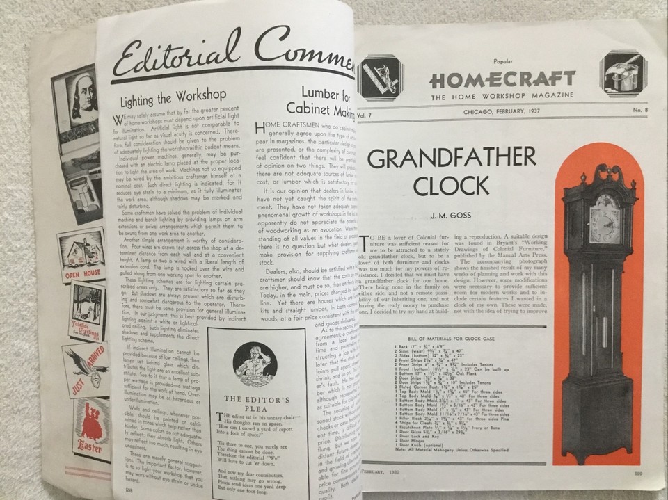 Popular Home Craft Magazine February 1937 Build It Yourself Grandfather ...