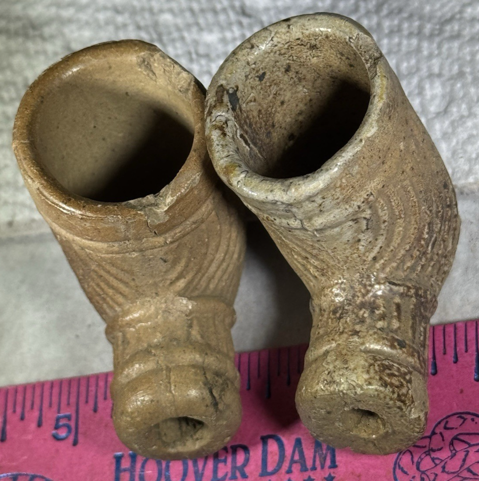 TWO VINTAGE GLAZED WHITE CLAY TRADE TAVERN PIPES PAMPLIN VIRGINIA PIPE ...