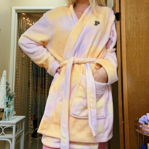 victoria’s secret pink orange purple tiedye fuzzy bathrobe size M/L Y2K ...
