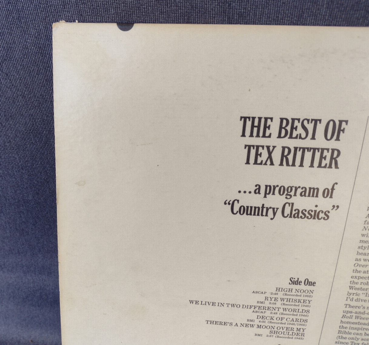 Tex Ritter - The Best Of Tex Ritter - Capitol Records - DT-2595 - LP ...
