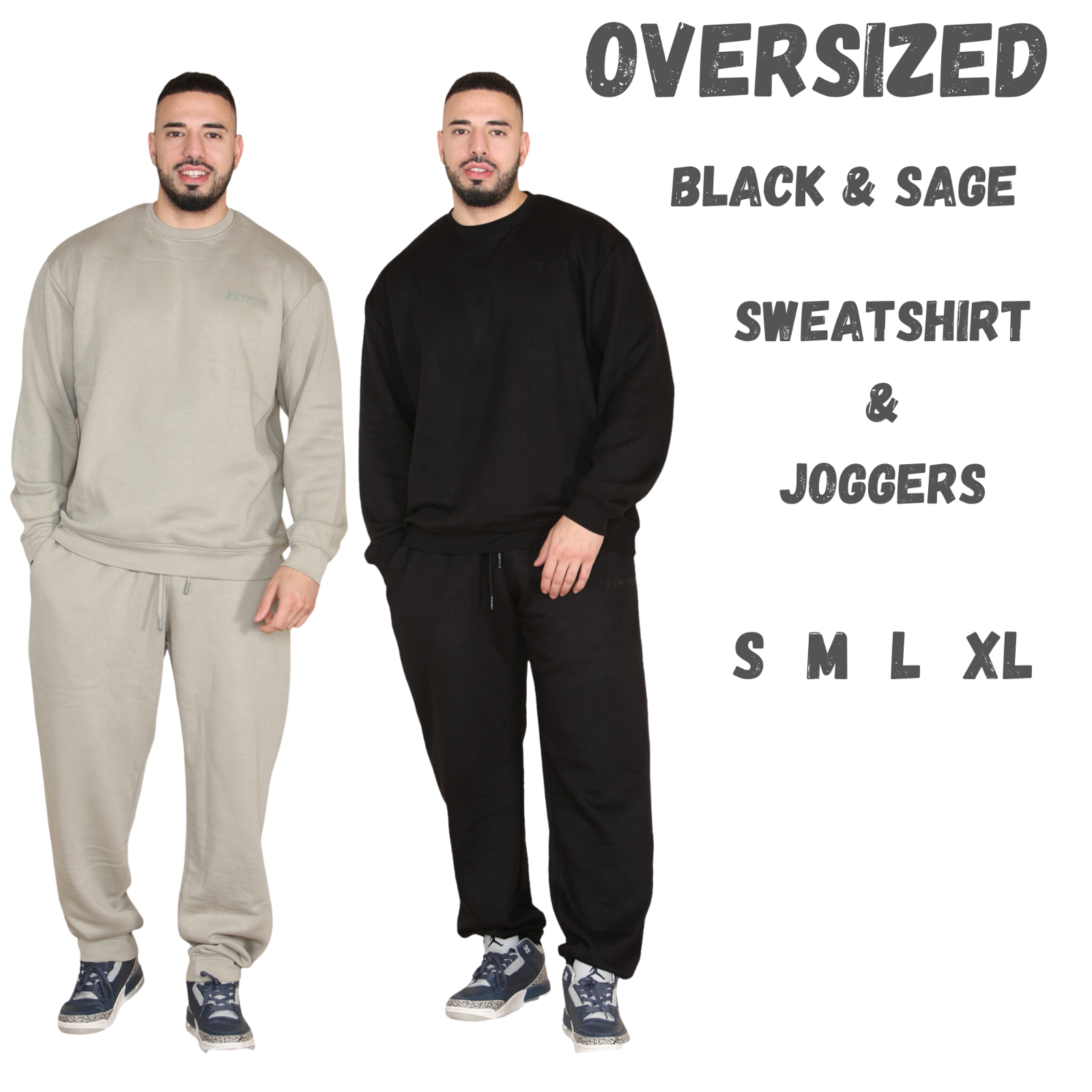 Mens Oversized Tracksuit Set Fleece Sweatshirt Top Bottoms Joggers Gym ...