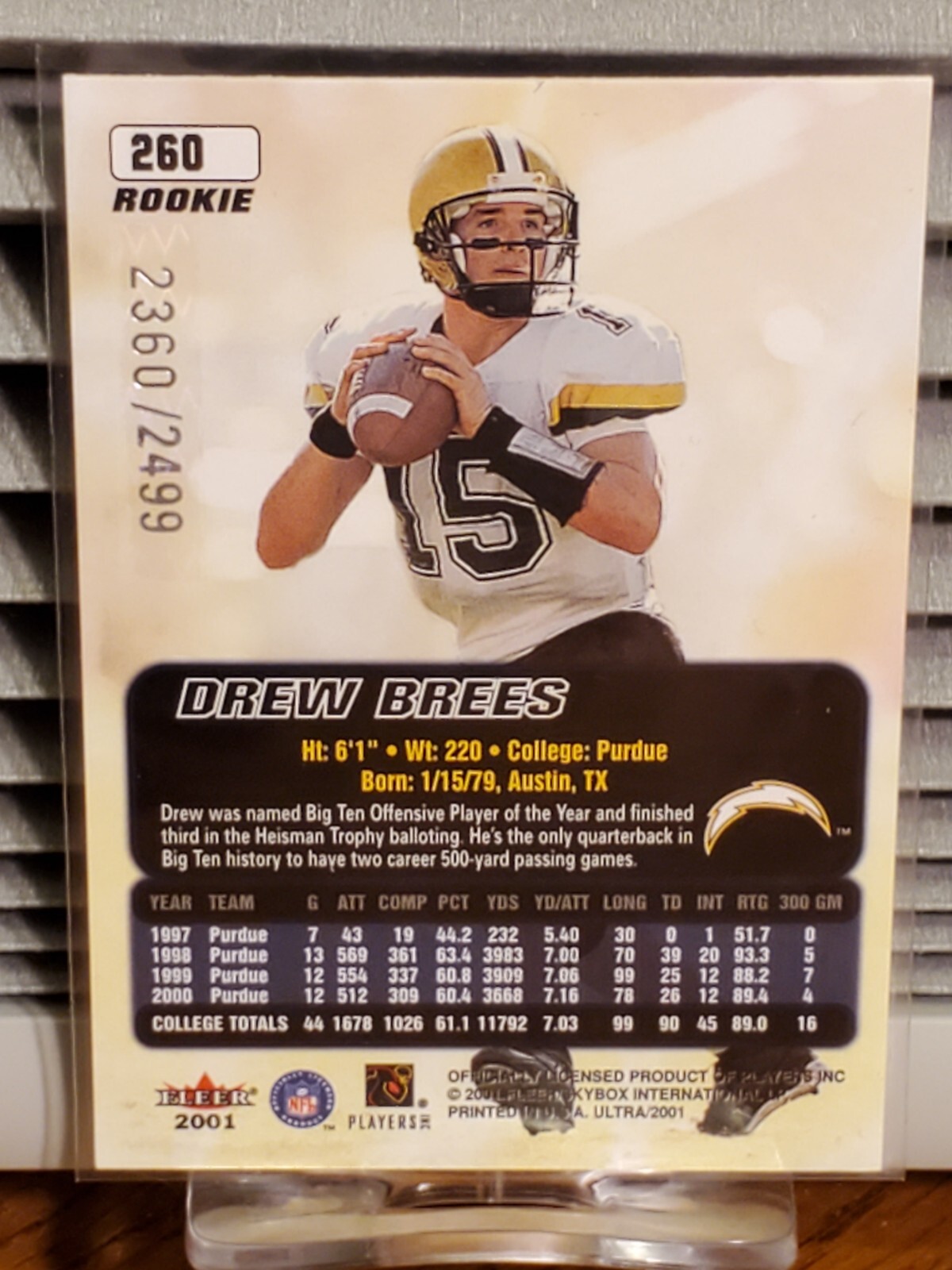 Drew Brees 2001 Fleer Ultra Rookie Card #260 /2499 Excellent, Purdue ...
