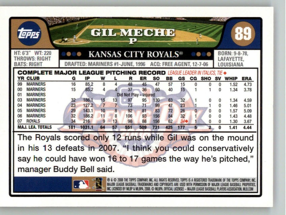 2008 Topps Opening Day #89 Gil Meche - Kansas City Royals | eBay