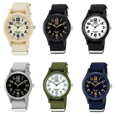 [Q&Q] Men's Solar Analog Watch H062 Waterproof Nylon Strap Khaki Gray ...