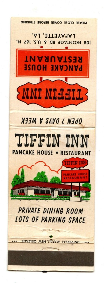 TIFFIN INN PANCAKE HOUSE matchbook matchcover - LAFAYETTE, LOUISIANA | eBay