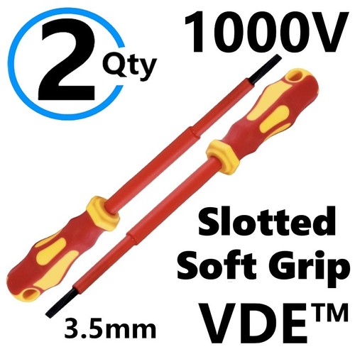 2x Screwdriver VDE Electrical Slotted Flat Insulated Terminal Driver 3 ...