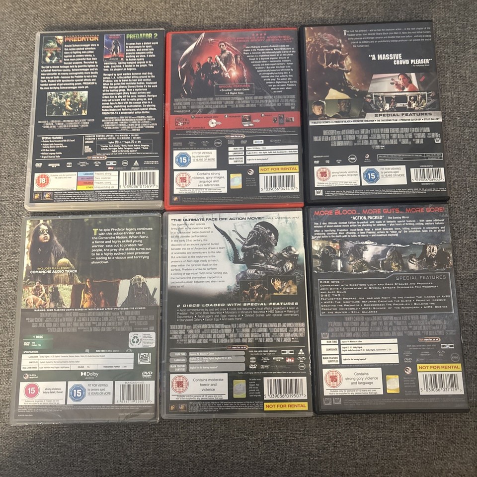 Predator Complete Franchise X 7 Film DVDs Collection 1 2 Predators Prey ...