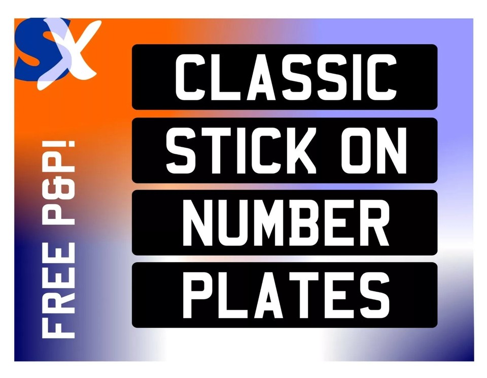 CLASSIC STICK ON VINYL NUMBER PLATE SILVER NUMBERS, show plate, caravan ...