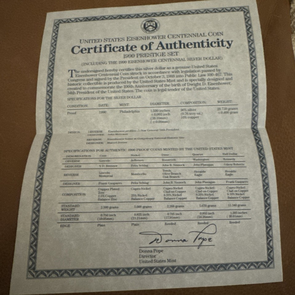 1990-S US Mint Prestige Proof Set Eisenhower Silver Dollar W/ COA | eBay