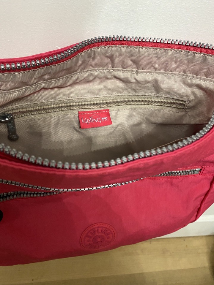 Kipling Hot PINK Cross Body Travel Shoulder Bag Purse Three zipper ...