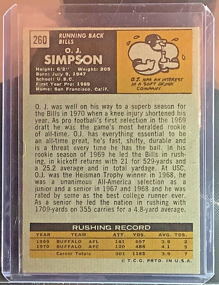 1971 Topps O.J. Simpson #260 Great Gift - Nice Card | eBay