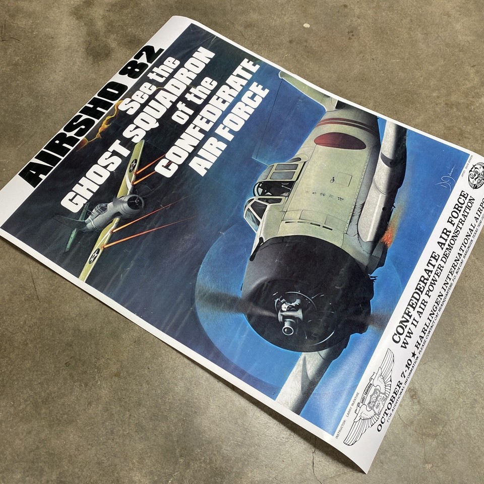 1982 Airshow Confederate Air Force Ghost Squadron Art Poster 18x23" WW2 ...