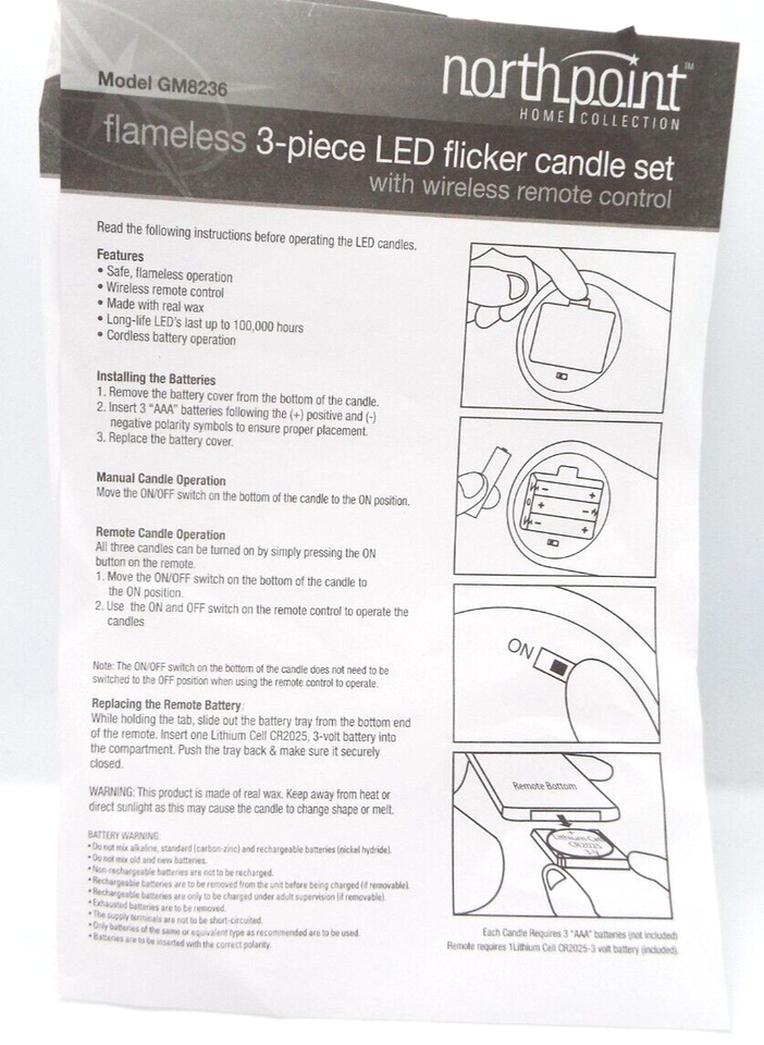 Northpoint Flameless Led Flicker Candle Set of 3 W/Infrared Remote ...