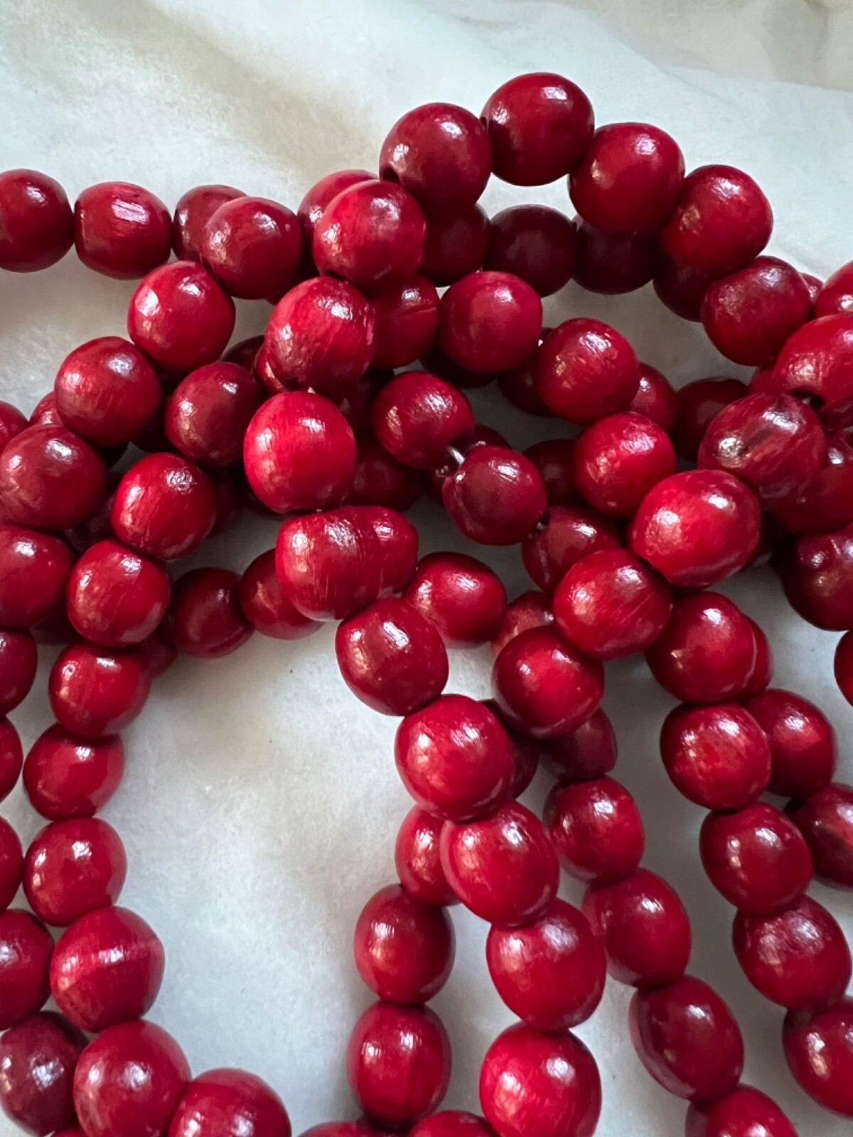 Christmas Holiday Cranberry Red Wood Bead Garland 8 + ft Strand Vintage ...