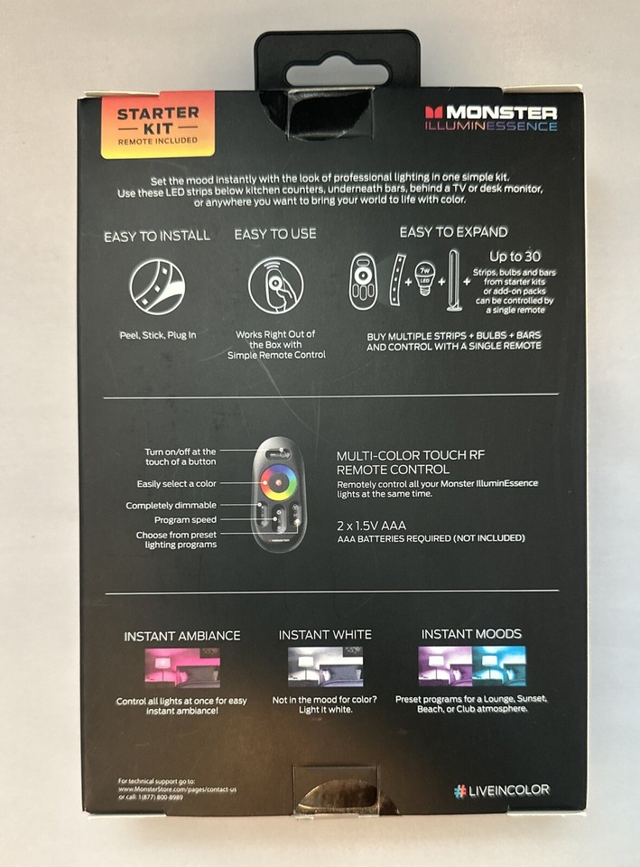 MONSTER Illuminessence LED STRIP LIGHT KIT with Remote Control NEW IN ...