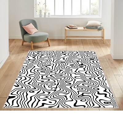 Distorted Ink Stripes, Black and White Rug, Fashion Abstract Modern ...