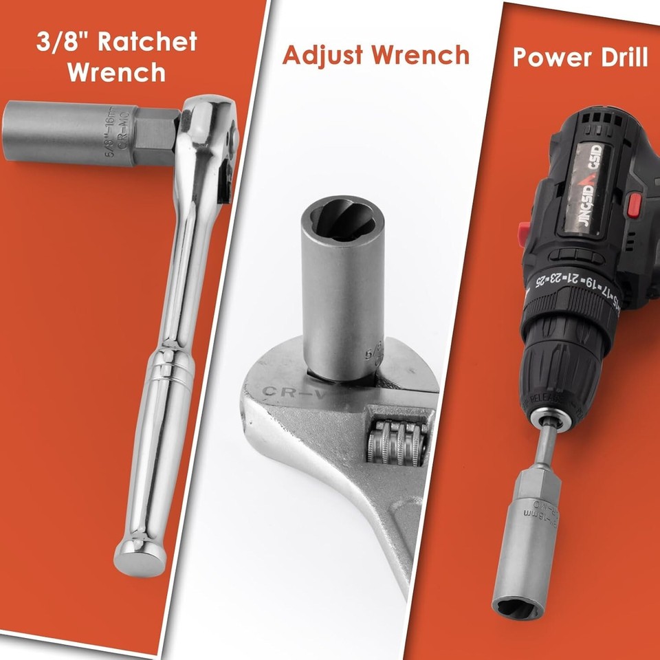 16Pcs 3/8" Deep Well Bolt Extractor Set, Spark Plug Removal Extraction ...