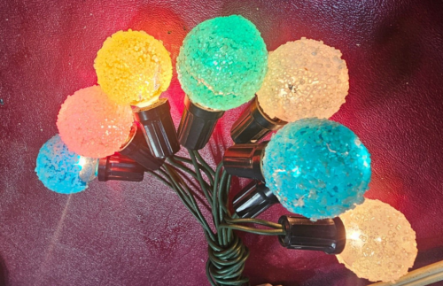 vtg c 6 ice frosted snowball Christmas light bulb string round tested ...