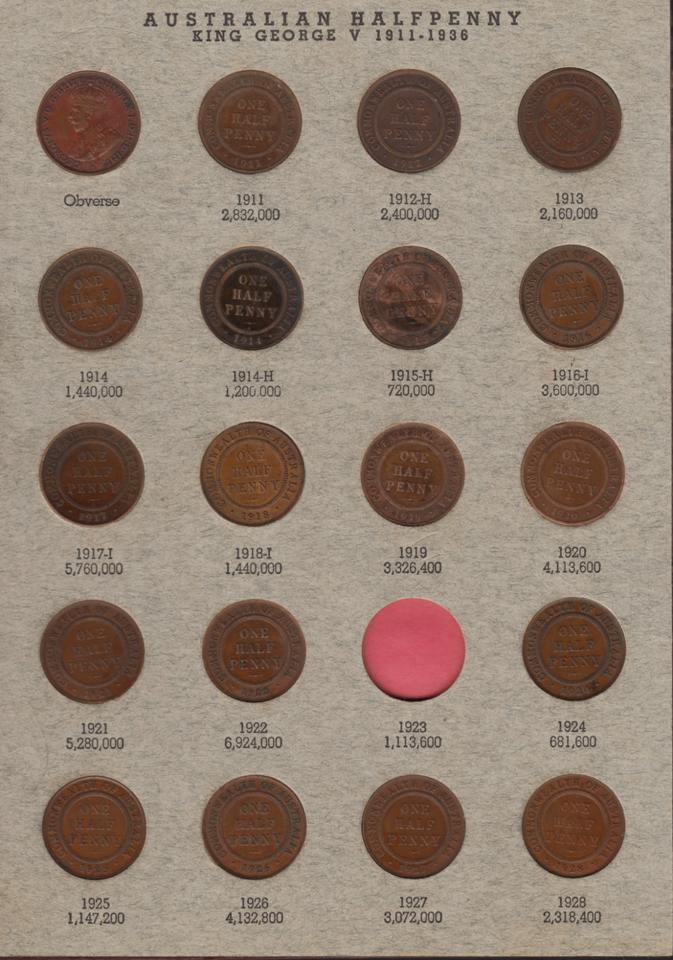 Australian HALF PENNY set in Dansco album - not including 1923, nice ...