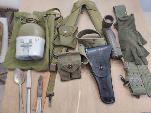 Vintage US ARMY USMC Field Gear Lot Holster Pistol Belt Ammo Pouch ...