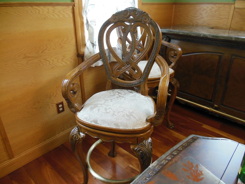 STUNNING HUGE, MOHOGANY HAND CARVED 4 (FOUR) BAR STOOLS by Michael ...