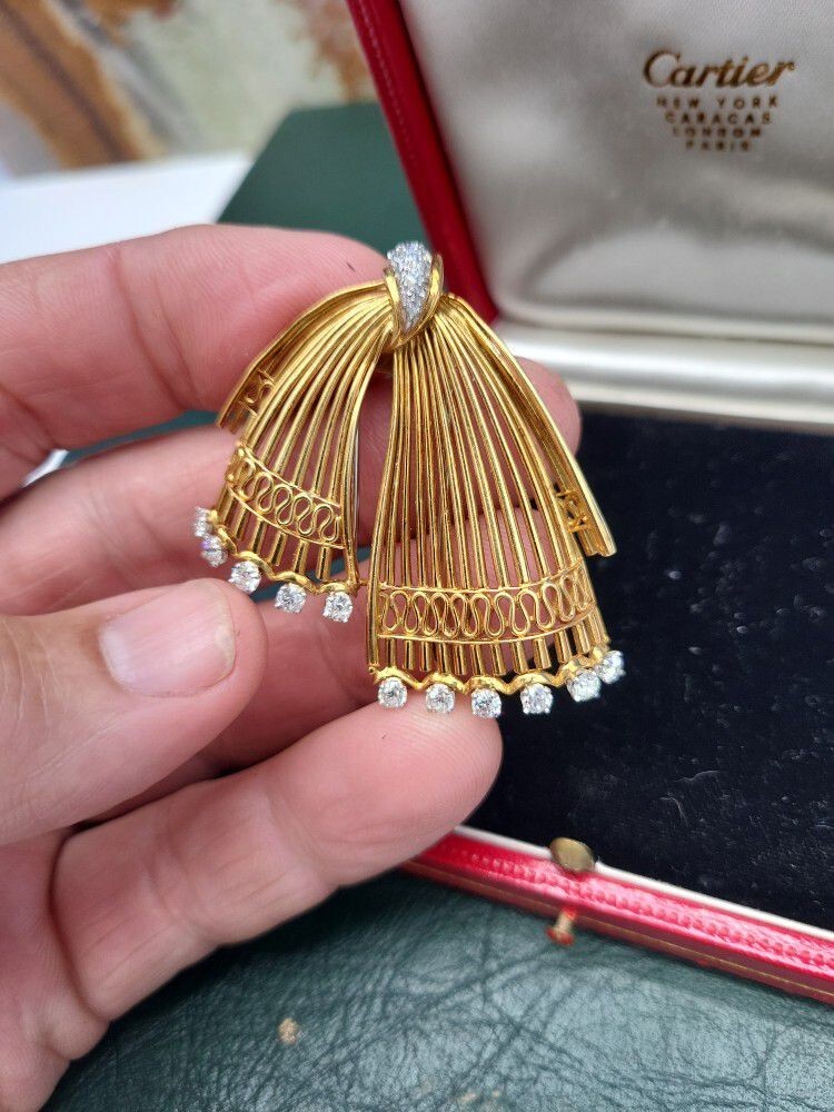 CARTIER VINTAGE 1950'S 18K GOLD & DIAMONDS PIN BROOCH… - Gem