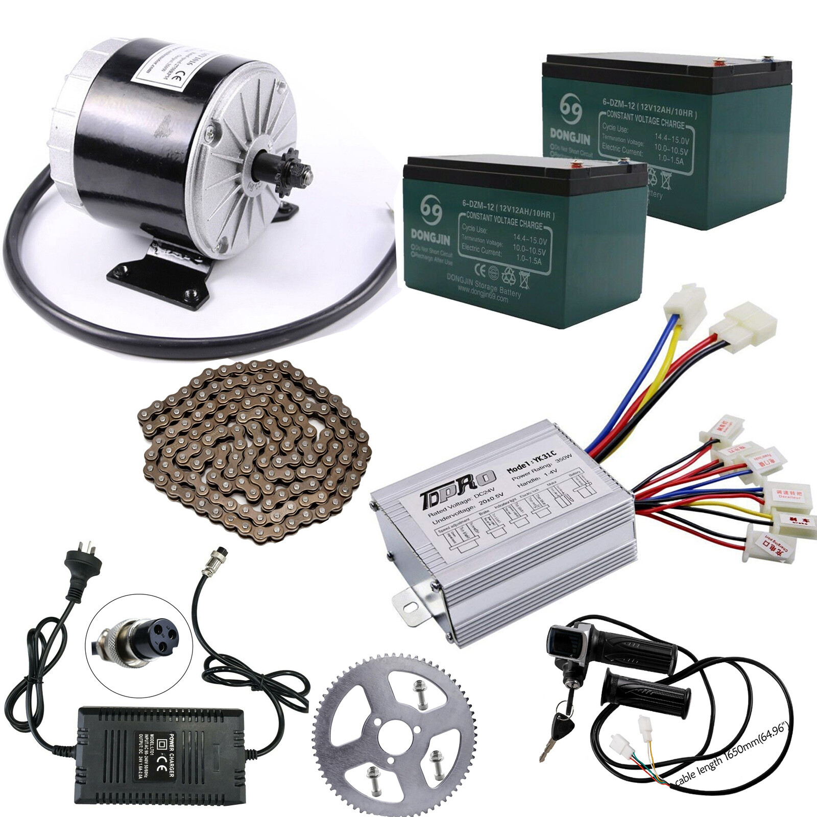 24V 350W Brush Motor Controller Battery 25H Sprocket Ebike ATV Scooter ...