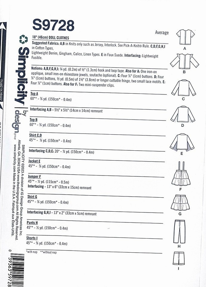 Simplicity 9728 Doll Clothes Sewing Pattern Western Fits 18 in American ...