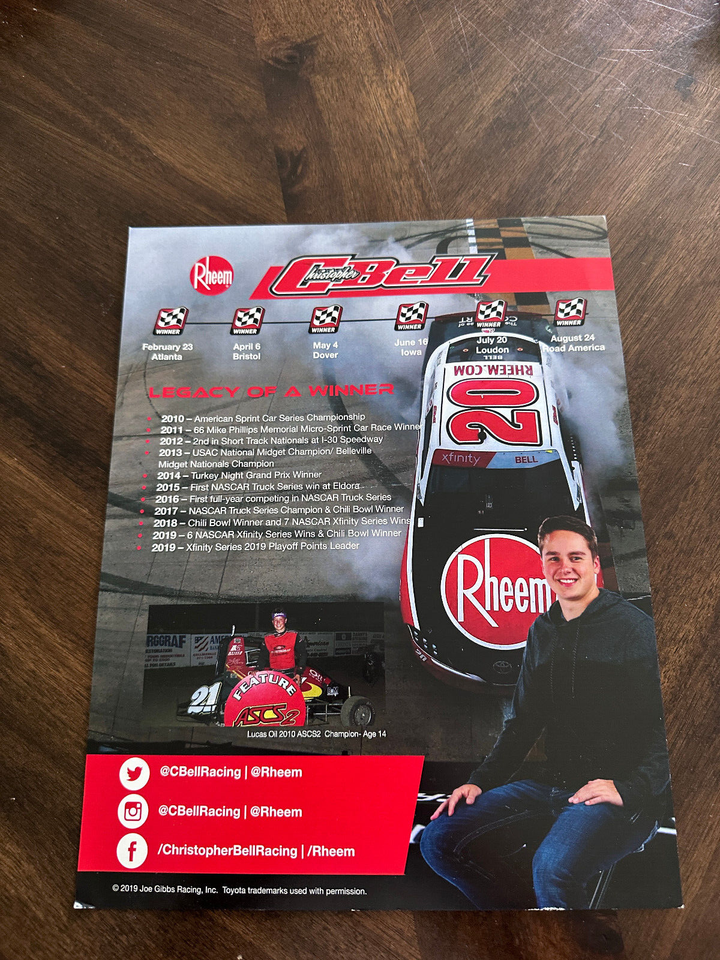 2019 Christopher Bell Hero Card Rheem #20 NASCAR Xfinity | eBay