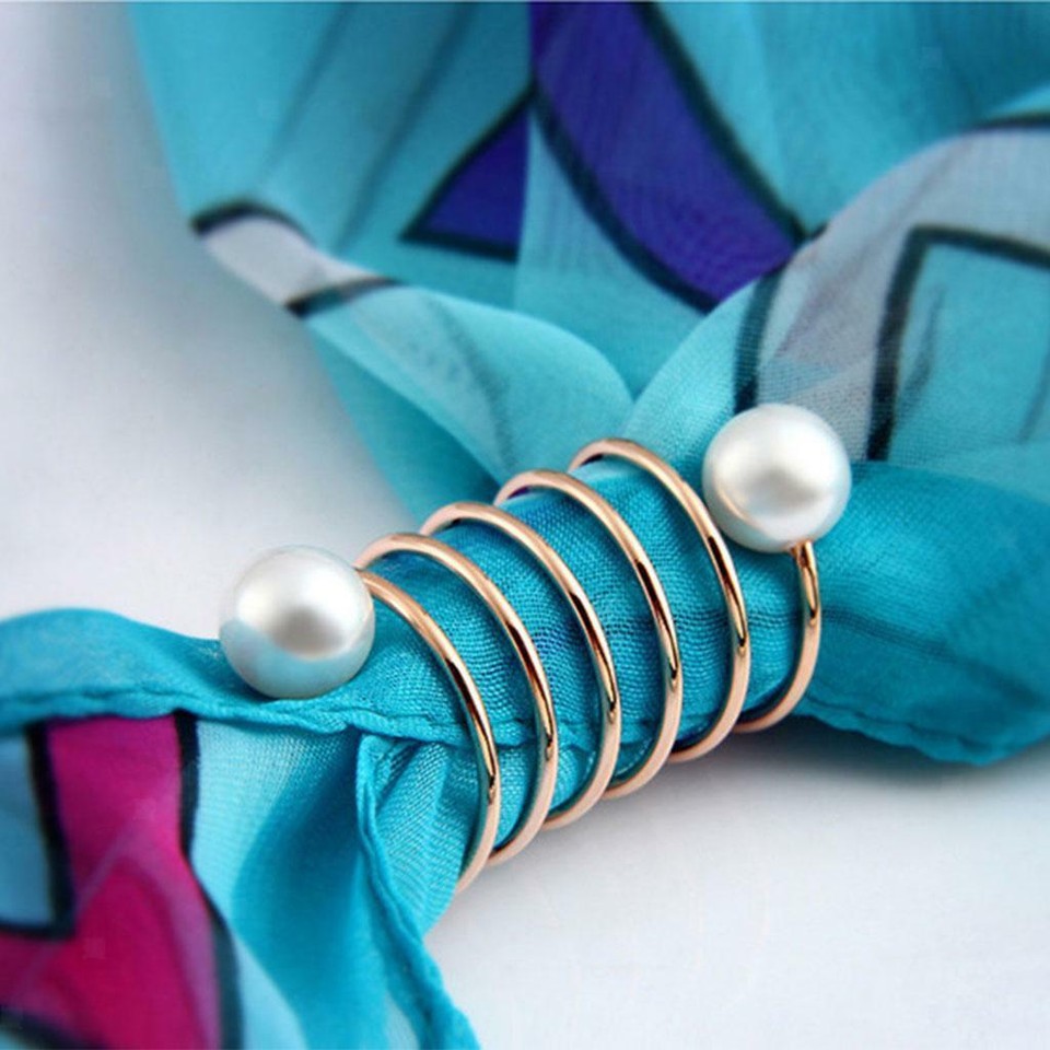 Women's Elegant Silk Scarf Clip Ring Scarves Buckle Holder for Wedding ...