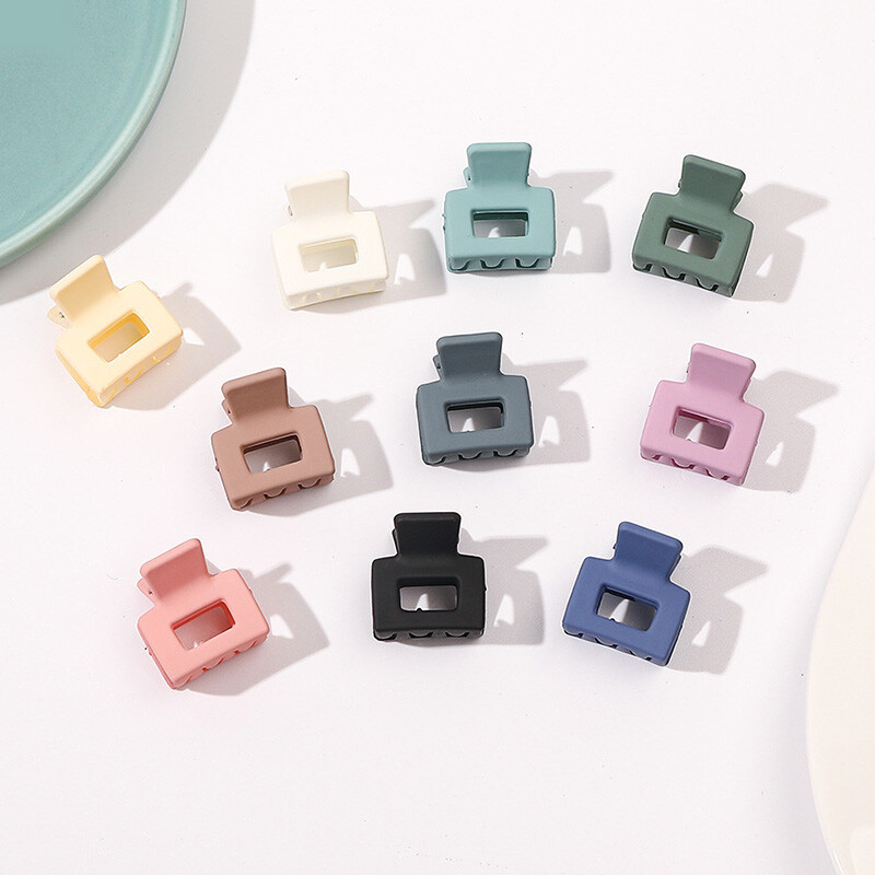 Square Matte Mini Hair Claw Hair Crab Solid Frosted Catch Clip Candy ...