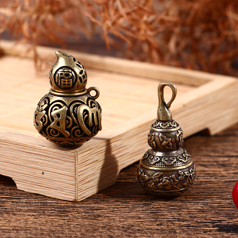 Brass Letters Blessing Lotus Gourd Charms Lucky Keychain Pendants Pill ...