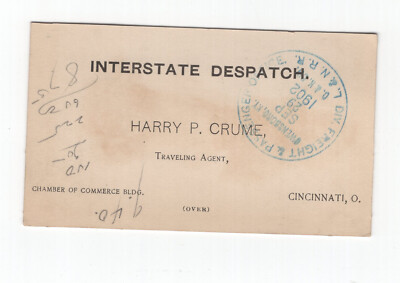 1900s Interstate Despatch Railroad Agent Business Card Antique NYC ST L ...