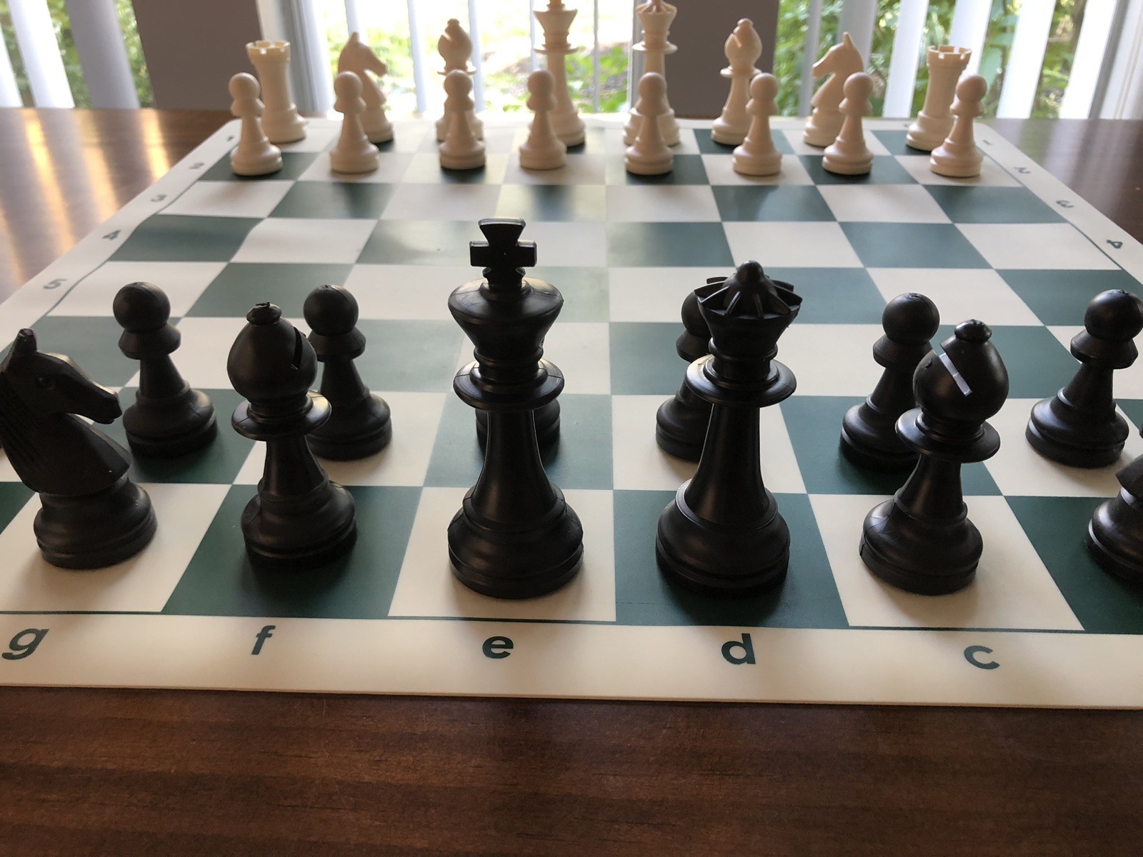 European Chess Set. 32 Cream & Black Chessmen W/ Green Silicone Board ...