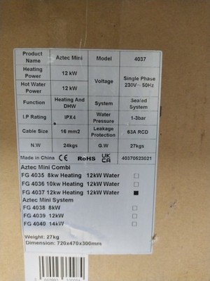 Aztec Mini Electric Combi Boiler. | eBay UK