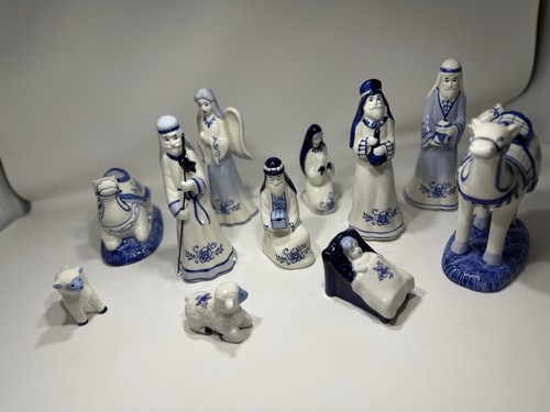 KURT ADLER 1.97"- 6.7" HAND PAINTED PORCELAIN DELFT BLUE 11 PIECE ...