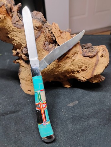 Native American Southwest Navajo Style Turquoise Inlay Pocket Knife ...