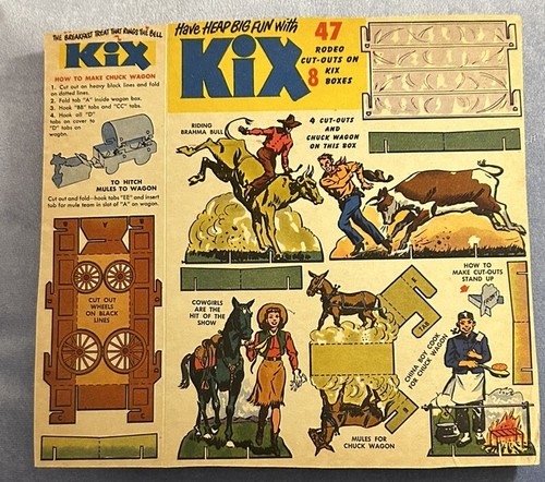 KIX CEREAL BOX BACK AND SIDE RODEO CHUCK WAGON C. 1950 GENERAL MILLS | eBay