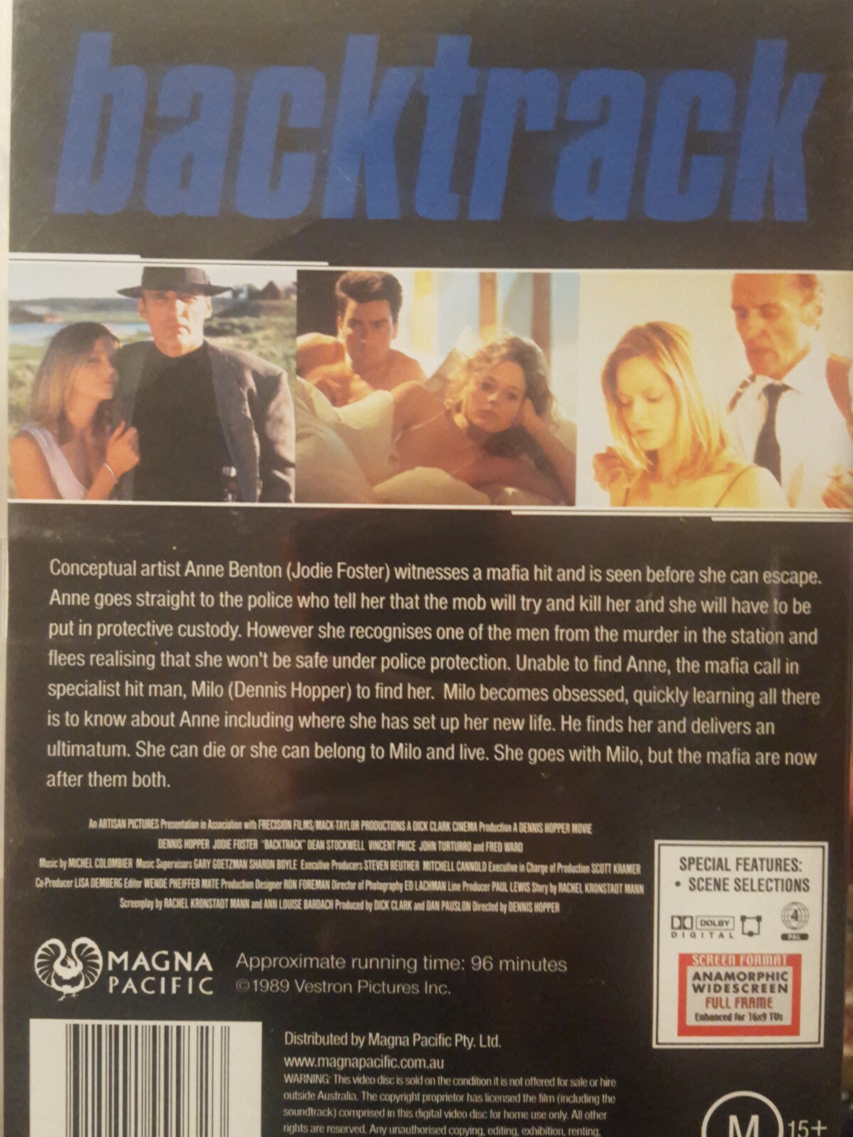 BACKTRACK RARE DVD JODIE FOSTER, DENNIS HOPPER MAFIA WITNESS FILM DEAN ...