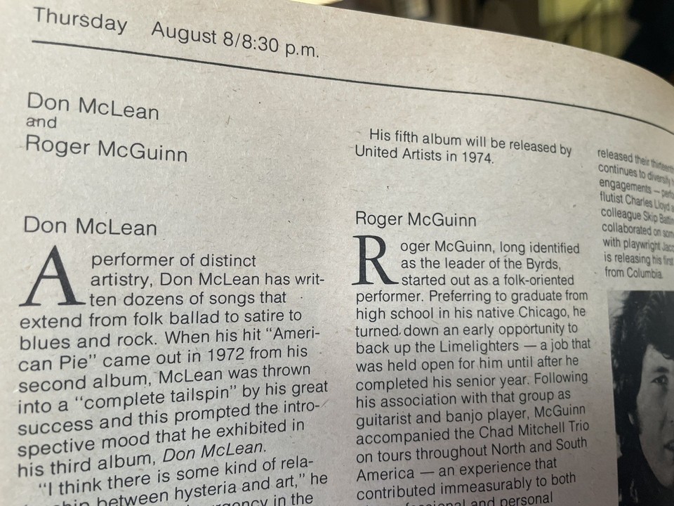 ArtPark Music Program Opening Season 1974 Brochure Theatre Events ...