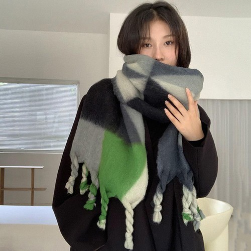 Women Winter Scarf Color Block Cold-proof Decorative Lady Scarf ...