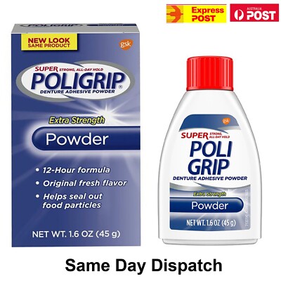 Super Poligrip Extra Strength Denture Adhesive Powder 45g ZINC FREE AU ...