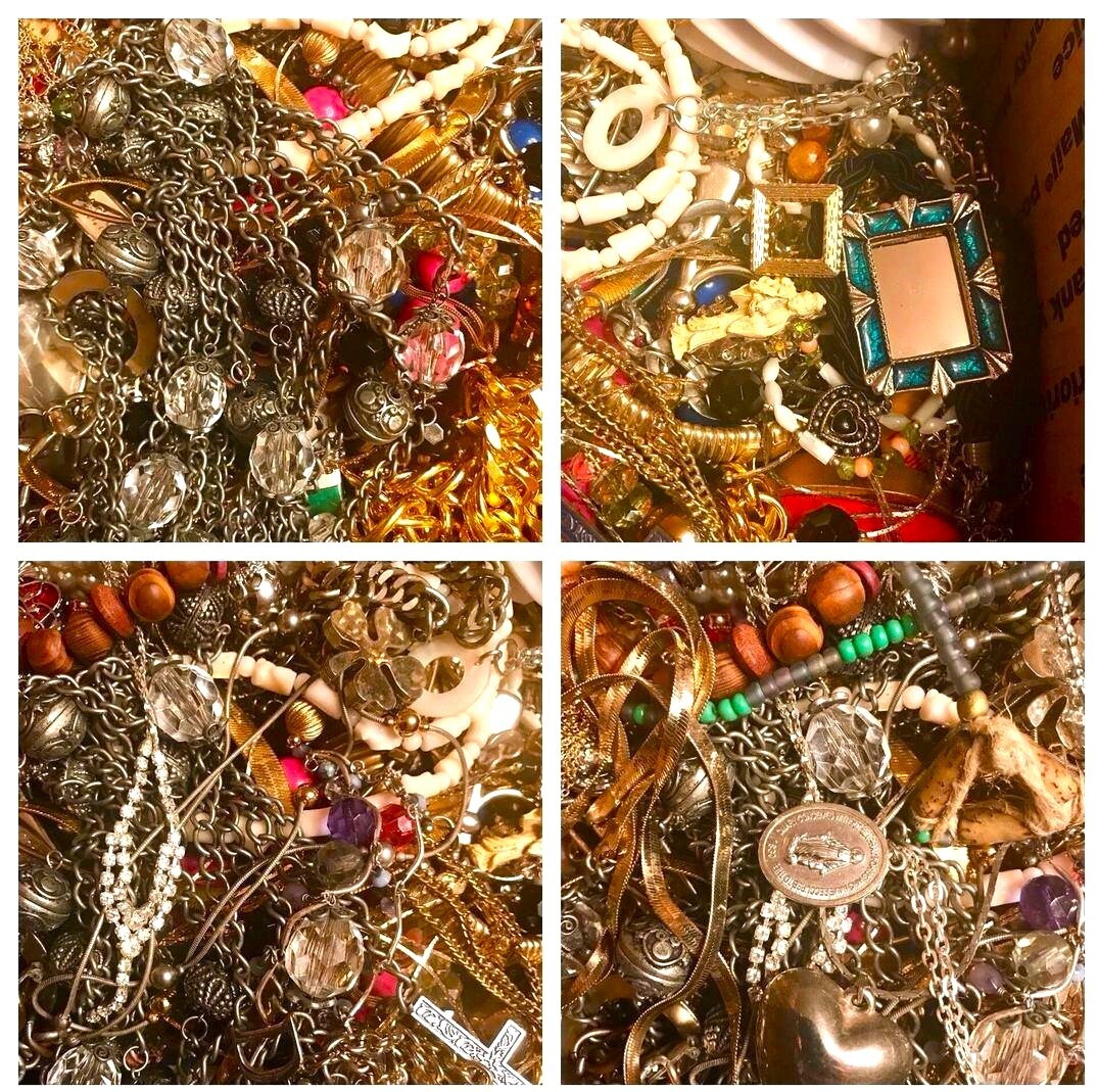 Over 1 lb Lot Vintage Now Costume JUNK Jewelry Part SCRAP Bead Crafting ...