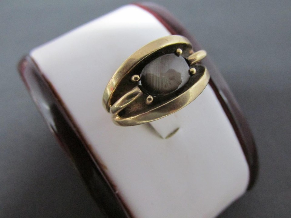 14k Solid Yellow Gold Black Star Sapphire Men's Ring With Shadow Box ...