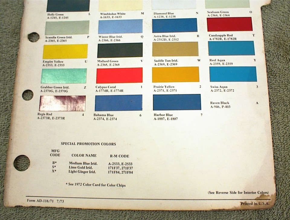 1971 FORD TRUCK PAINT CHIP COLORS R-M INMONT CHART SHEET BODY SHOP | eBay