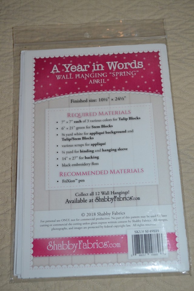 Set of 5 quilt patterns - A Year In Words wall hangings by Shabby ...