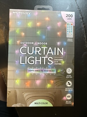 Merkury Curtain 200 Cascading LED Lights Remote Control Warm White ...